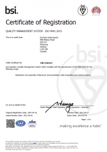 ISO Certification - Durham Instruments