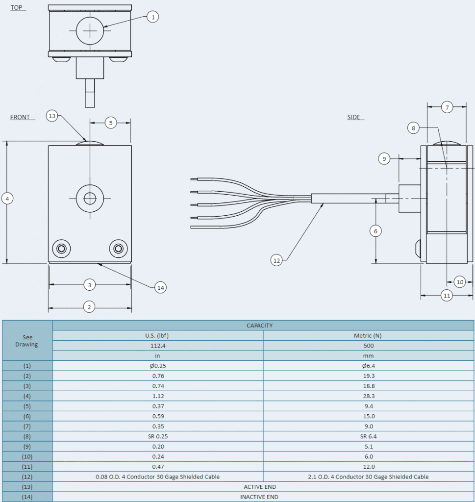 MCC Miniature Compression Load Cell - Durham Instruments